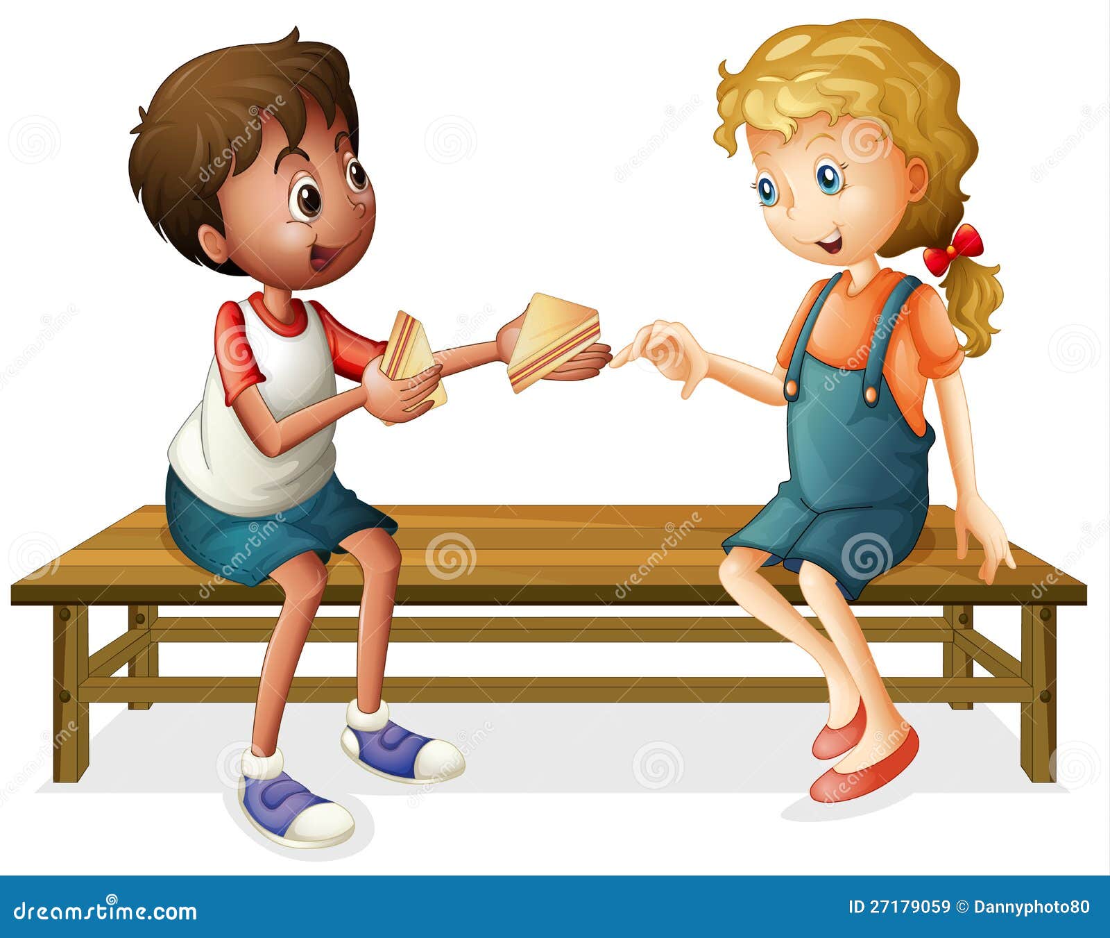 Kinder Die Auf Einer Bank Sitzen Stock Illustrationen, Vektors ...