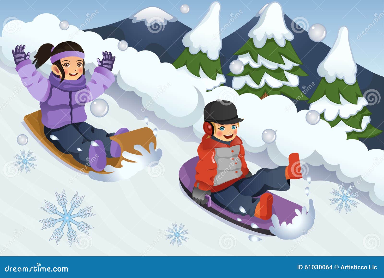 Kinder, Die Das Rodeln Spielen Vektor Abbildung - Illustration von ...