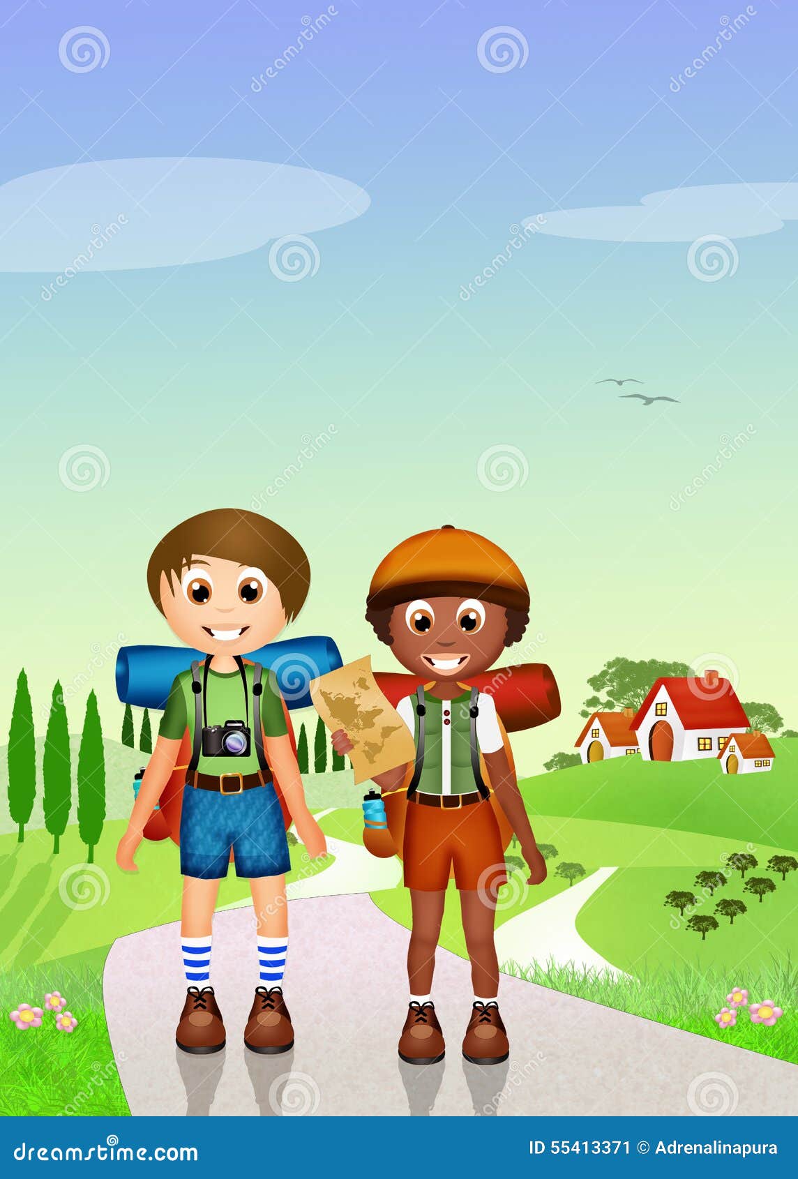 Kinder, Die in Die Berge Gehen Stock Abbildung - Illustration von leute ...