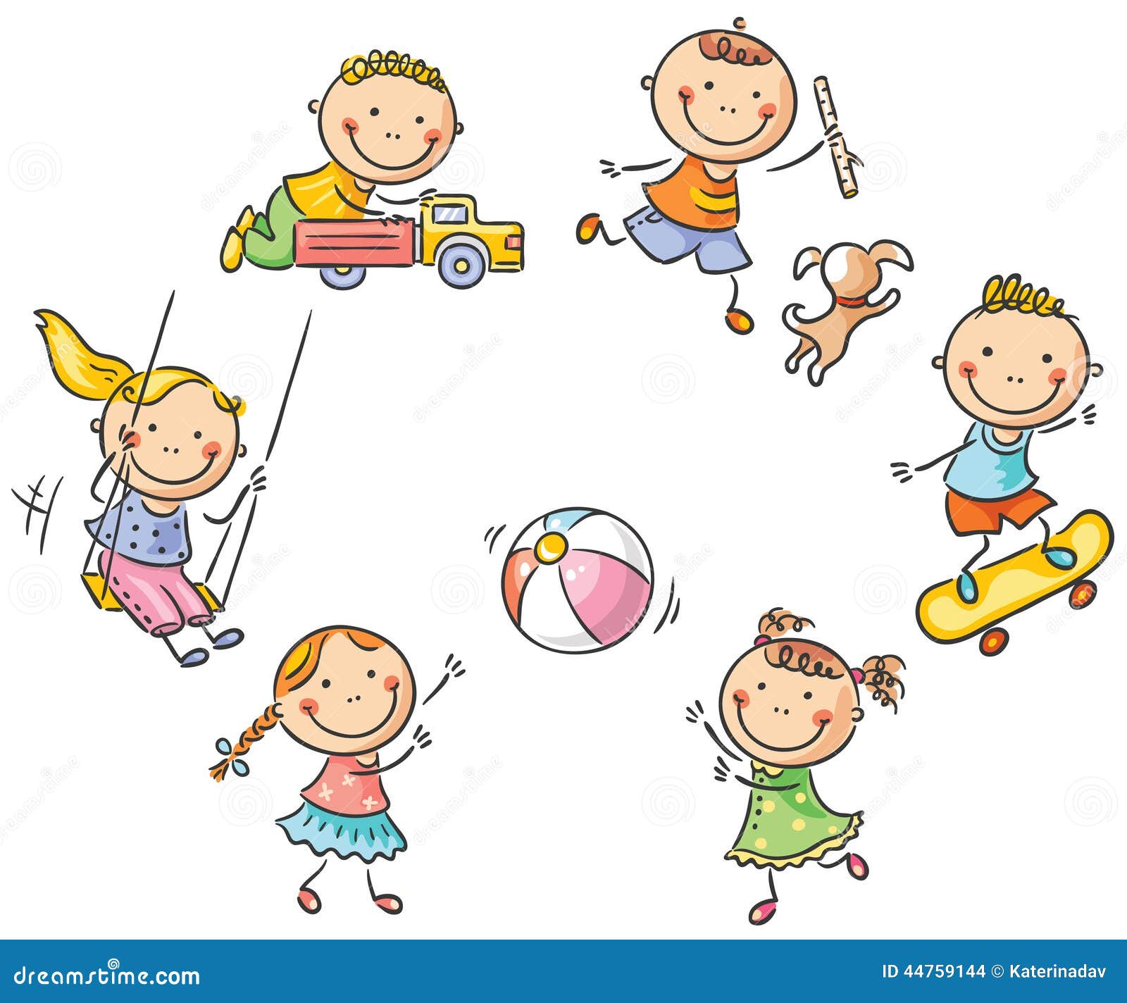 Kinder, Die Draußen Spielen Vektor Abbildung - Illustration von welpe ...