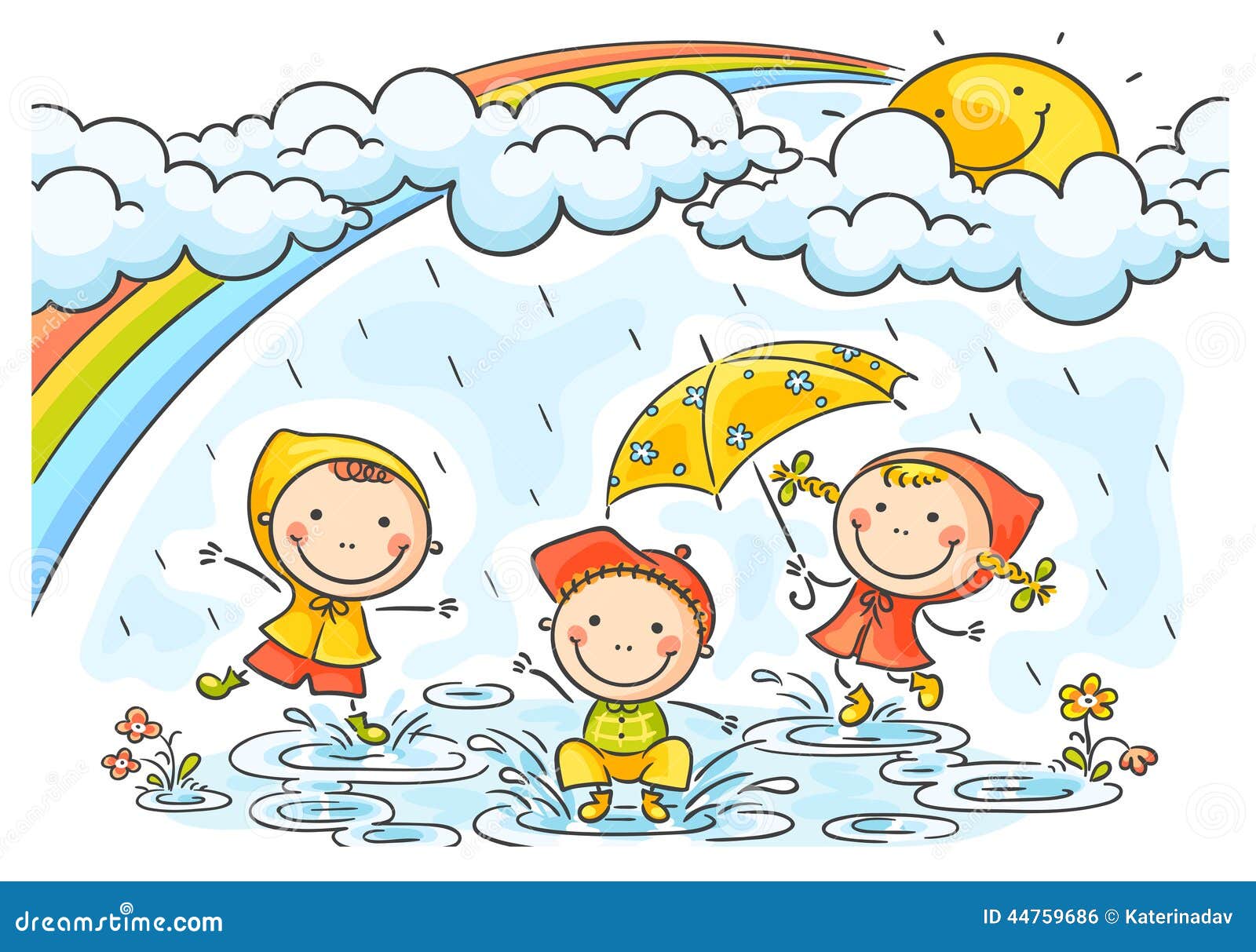 Kinder, Die Im Regen Spielen Vektor Abbildung - Illustration von leute ...