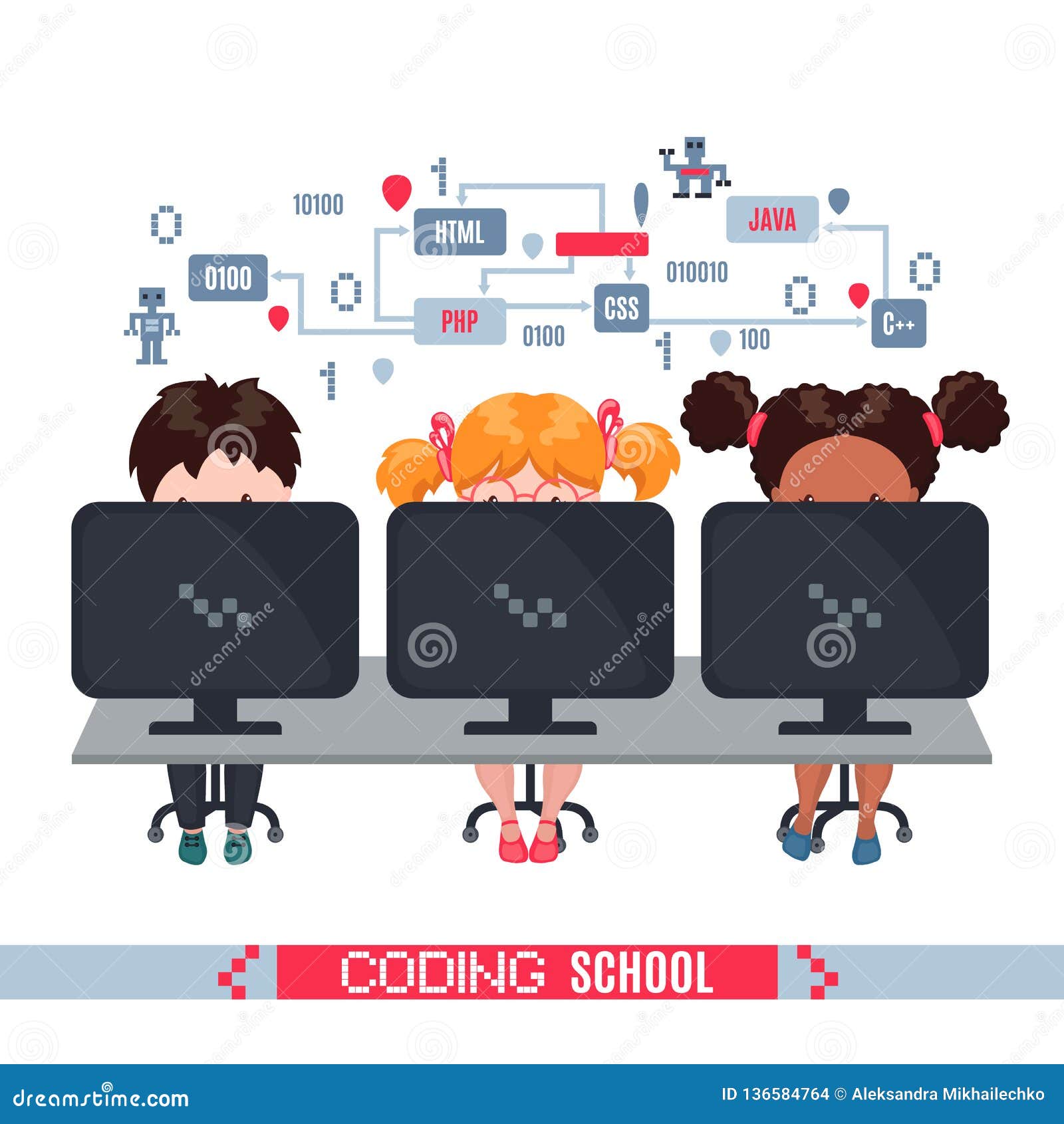 Kinder Lernen Kodierung Auf Laptops in Der Schule Vektor Abbildung ...