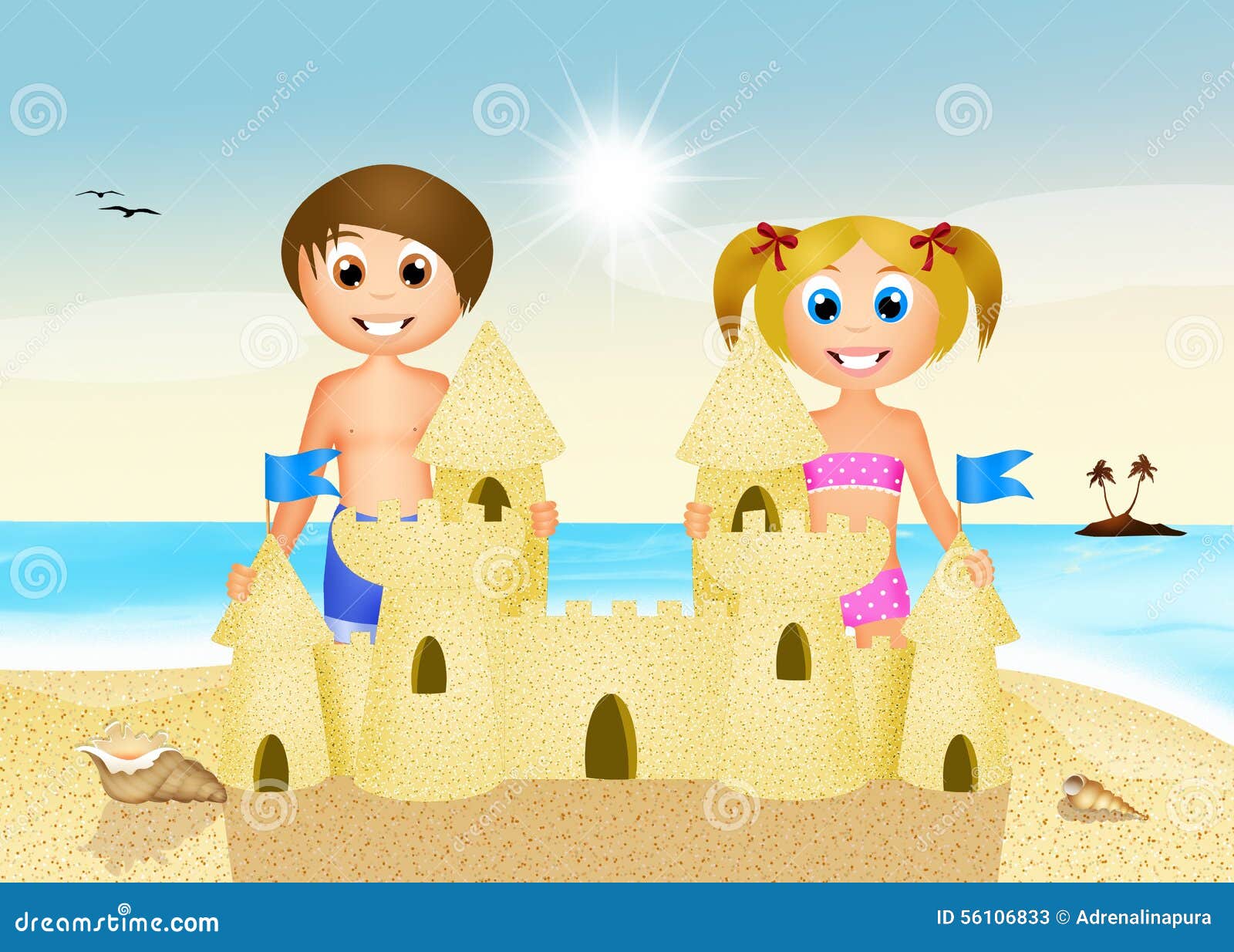 Kinder macht Sandburg stock abbildung. Illustration von kind - 56106833