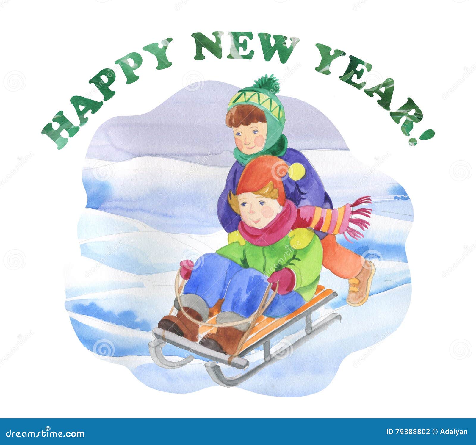 Kinder rodeln stock abbildung. Illustration von jahr - 79388802