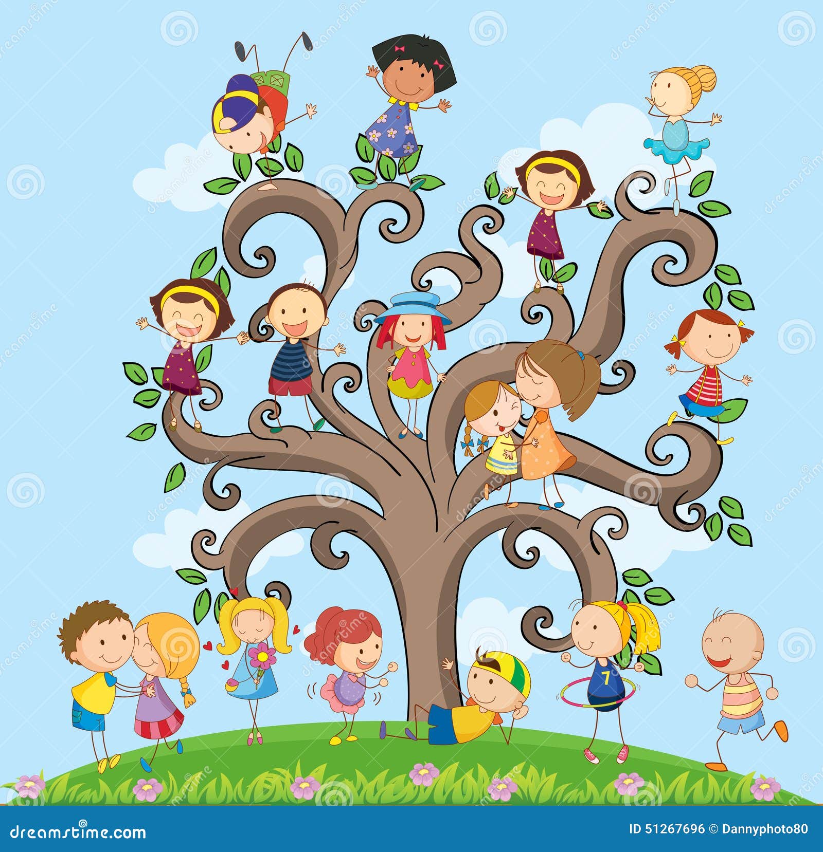 Kinder und Baum vektor abbildung. Illustration von mädchen - 51267696