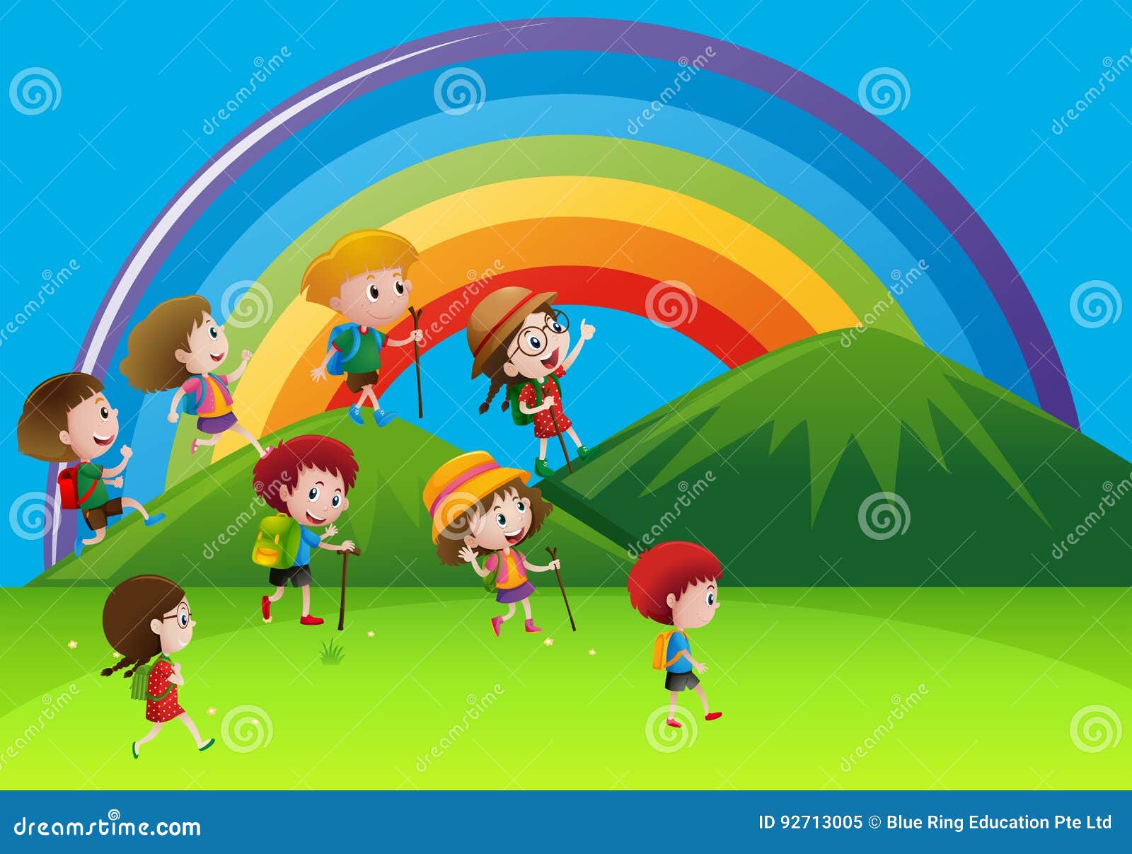 Kinder, Welche Oben Die Berge Wandern Stock Abbildung - Illustration ...