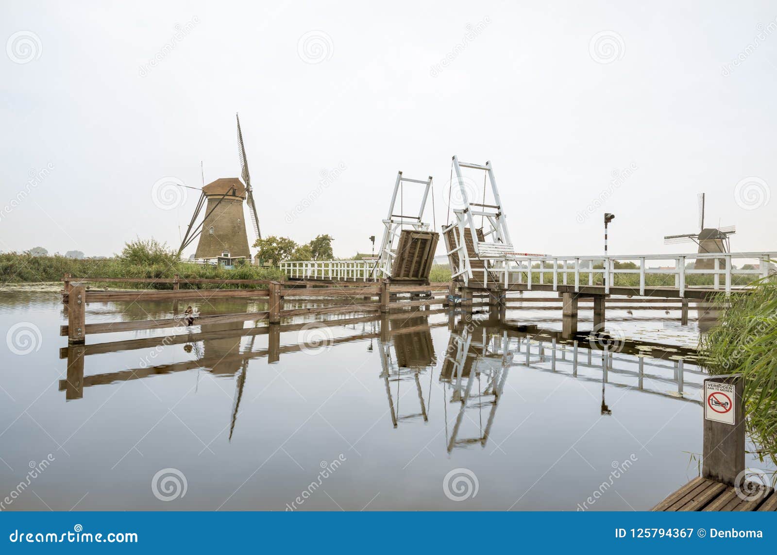 Drawbridge at the windmill stock image. Image of floral - 125794367
