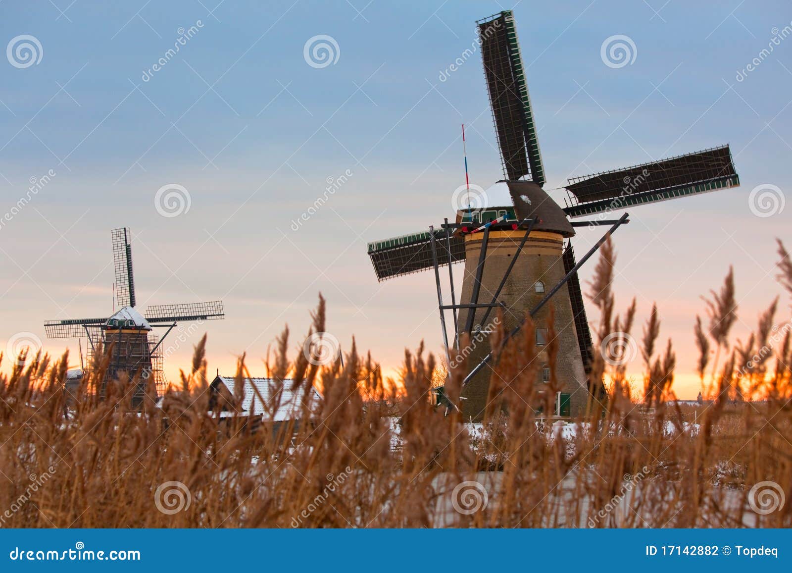 Kinderdijk Windmills in Winter Stock Photo - Image of polder, land ...