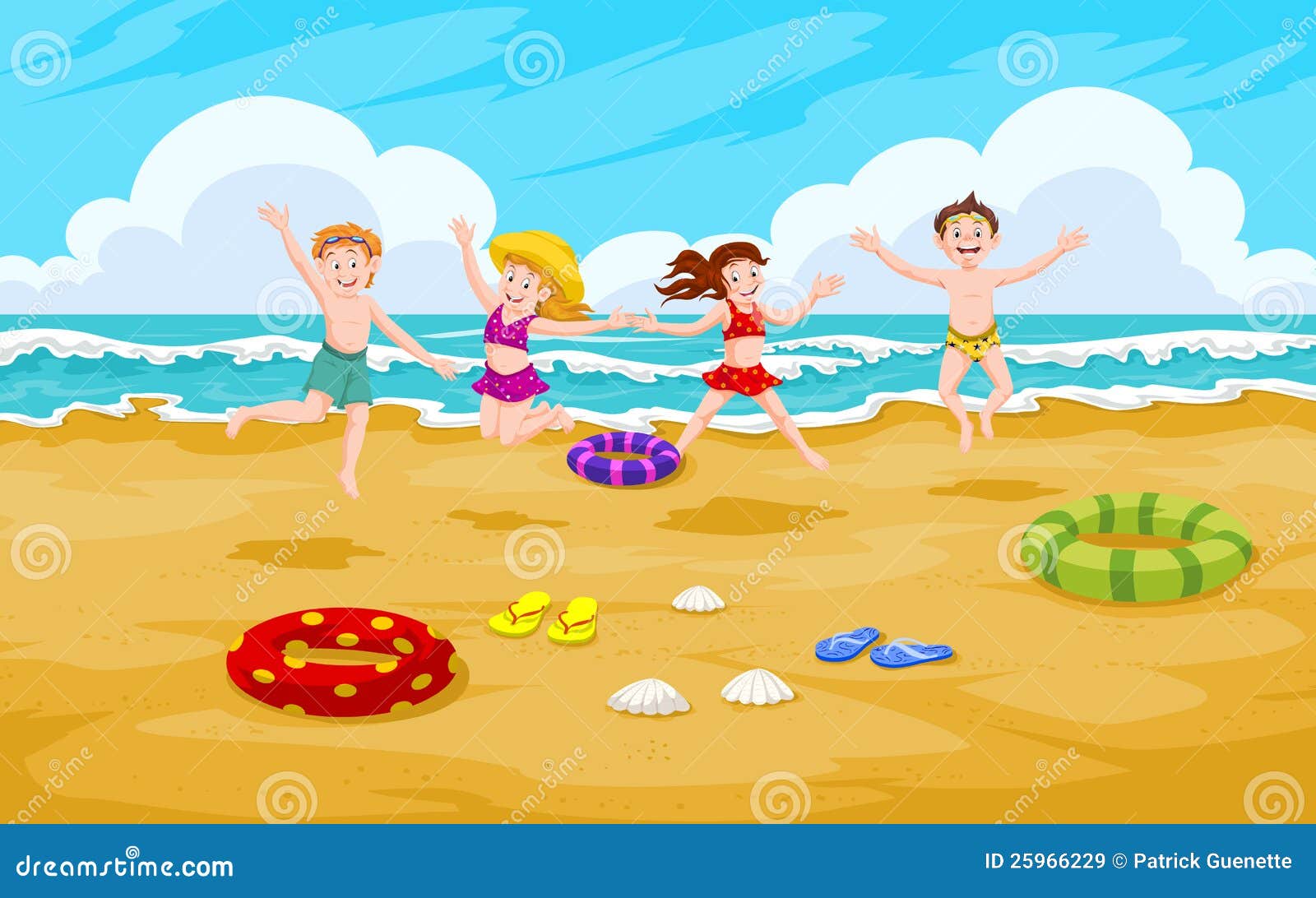 Kinderen Bij Het Strand, Illustratie Vector Illustratie - Illustration ...