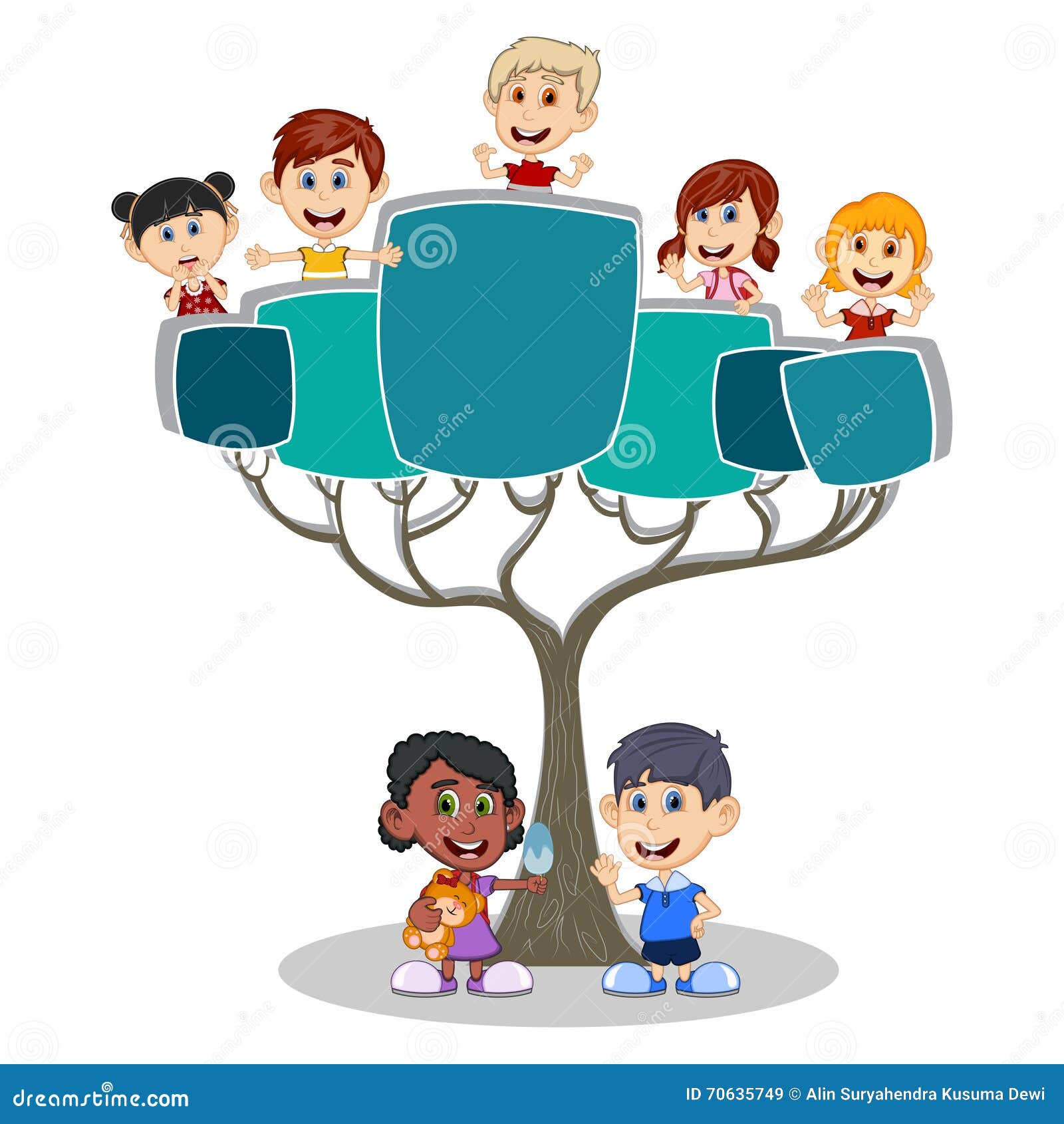 Kinderen Die Achter Boombeeldverhaal Piepen Vector Illustratie ...