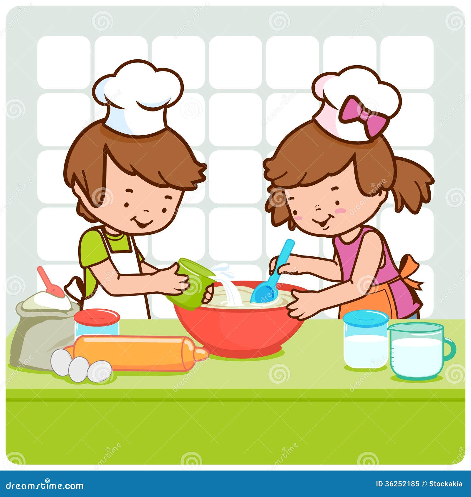 Kinderen Die in De Keuken Koken. Vector Illustratie - Illustration of ...
