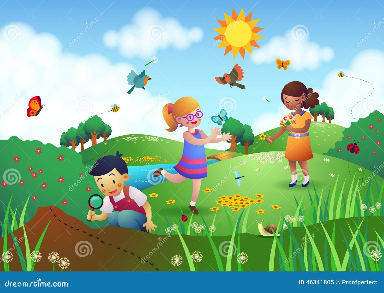 Kinderen Die in Een Tuin Spelen Stock Illustratie - Illustration of ...