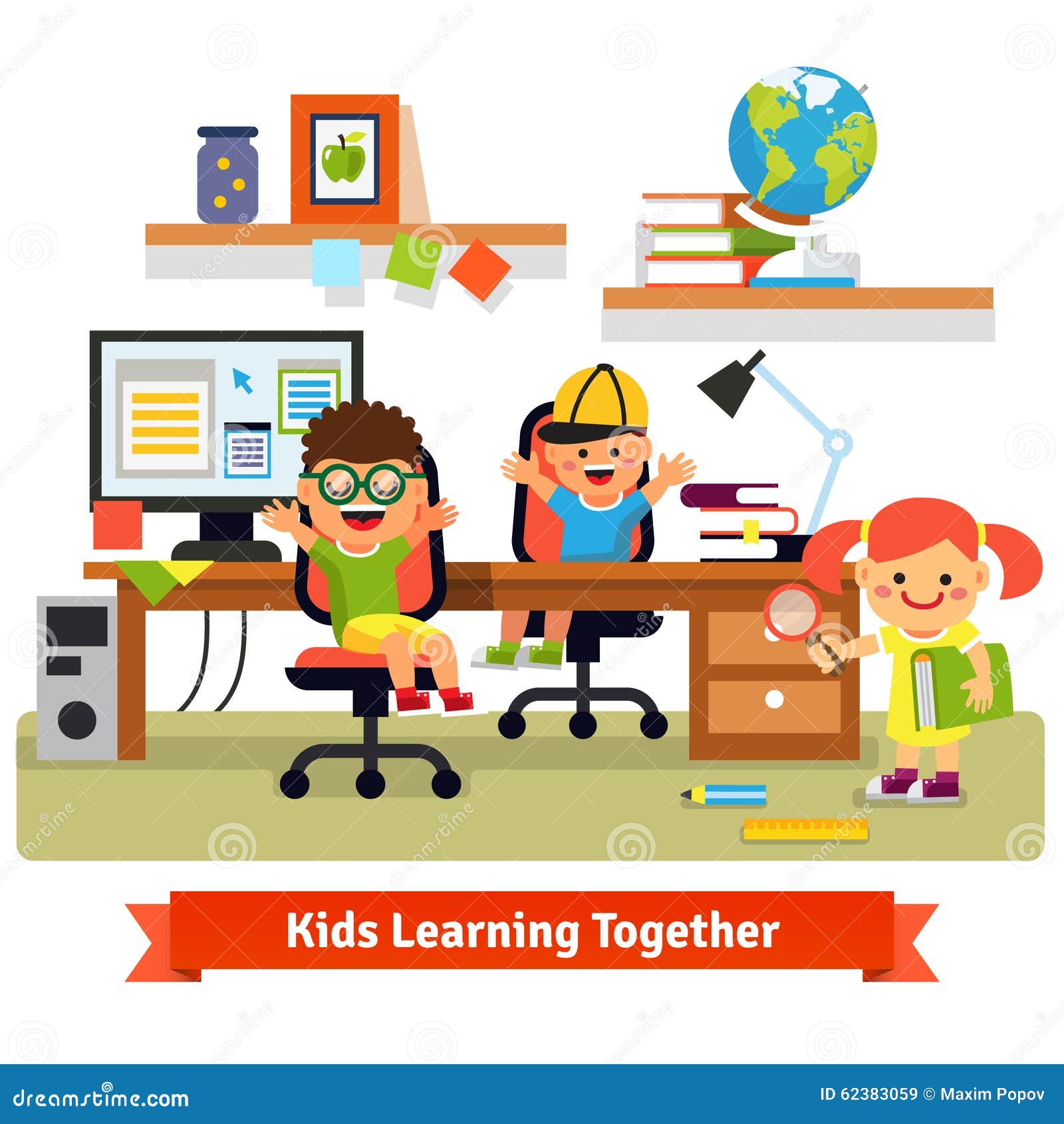 Kinderen Die En Projecten Samen Leren Doen Vector Illustratie ...