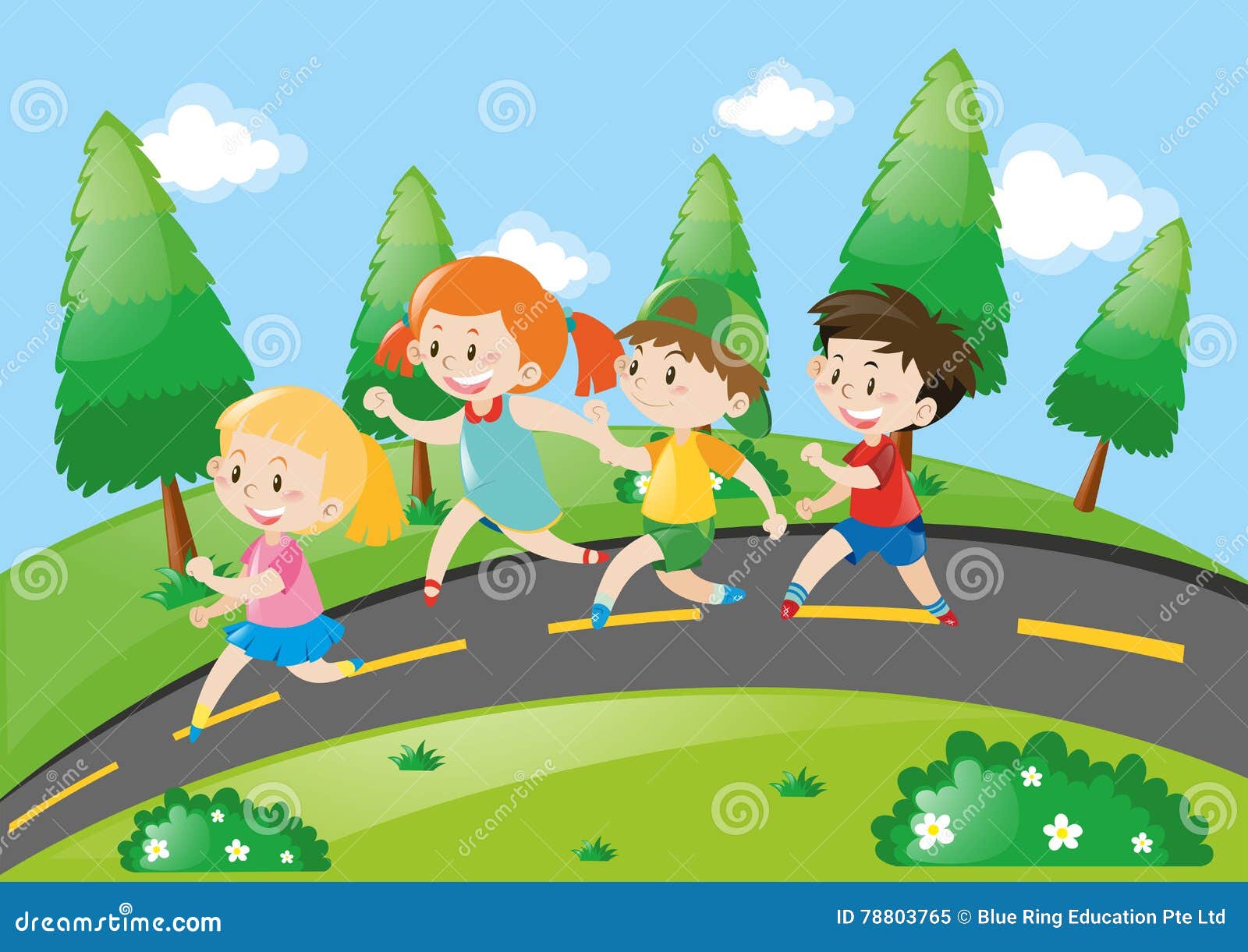 Kinderen Die Op De Weg Lopen Vector Illustratie - Illustration of ...