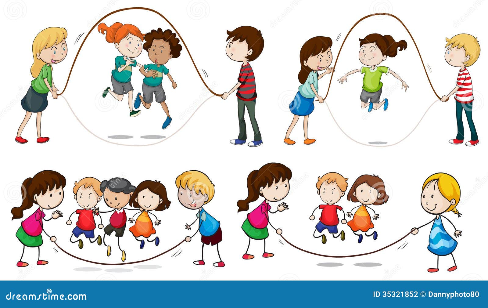 Kinderen Die Touwtjespringen Spelen Vector Illustratie - Illustration ...