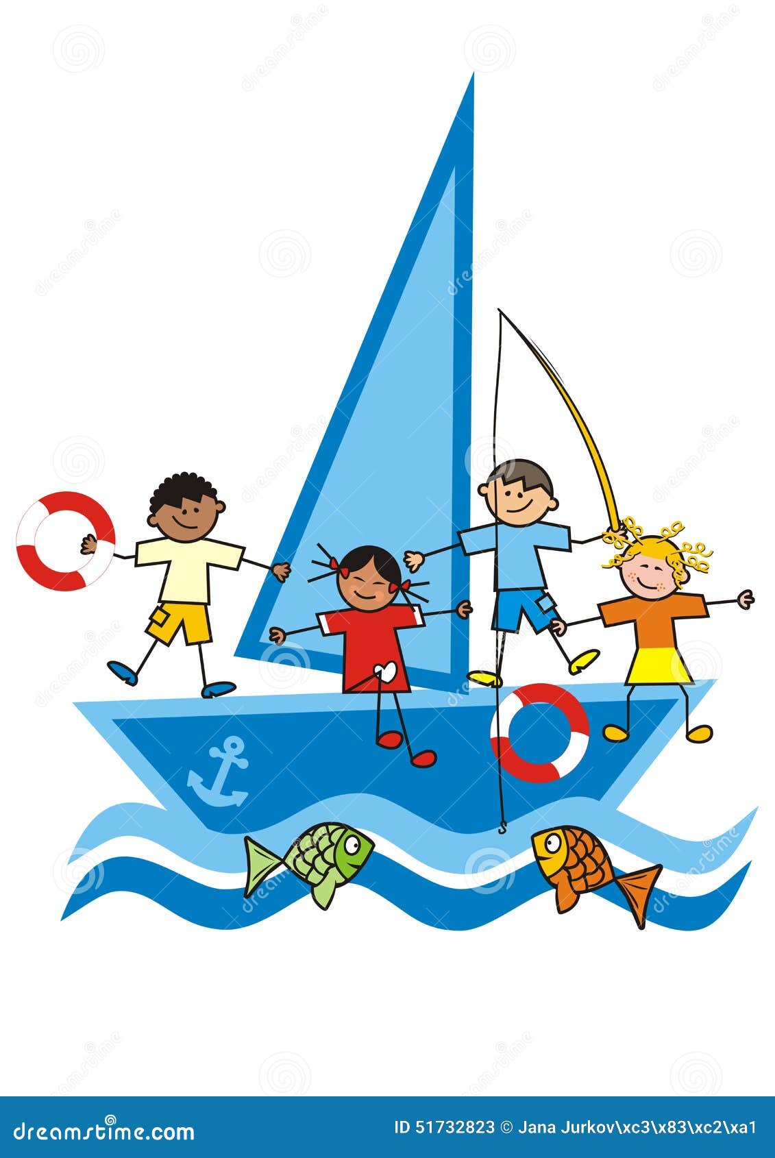 Kinderen en zeilboot vector illustratie. Illustration of boot - 51732823