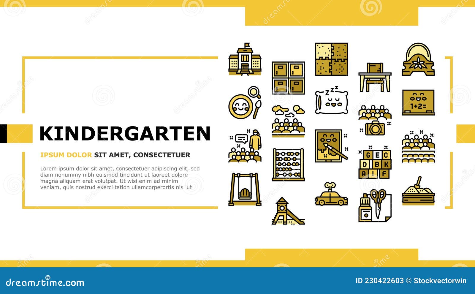 Kindergarten Activity Landing Header Vector Stock Vector - Illustration ...