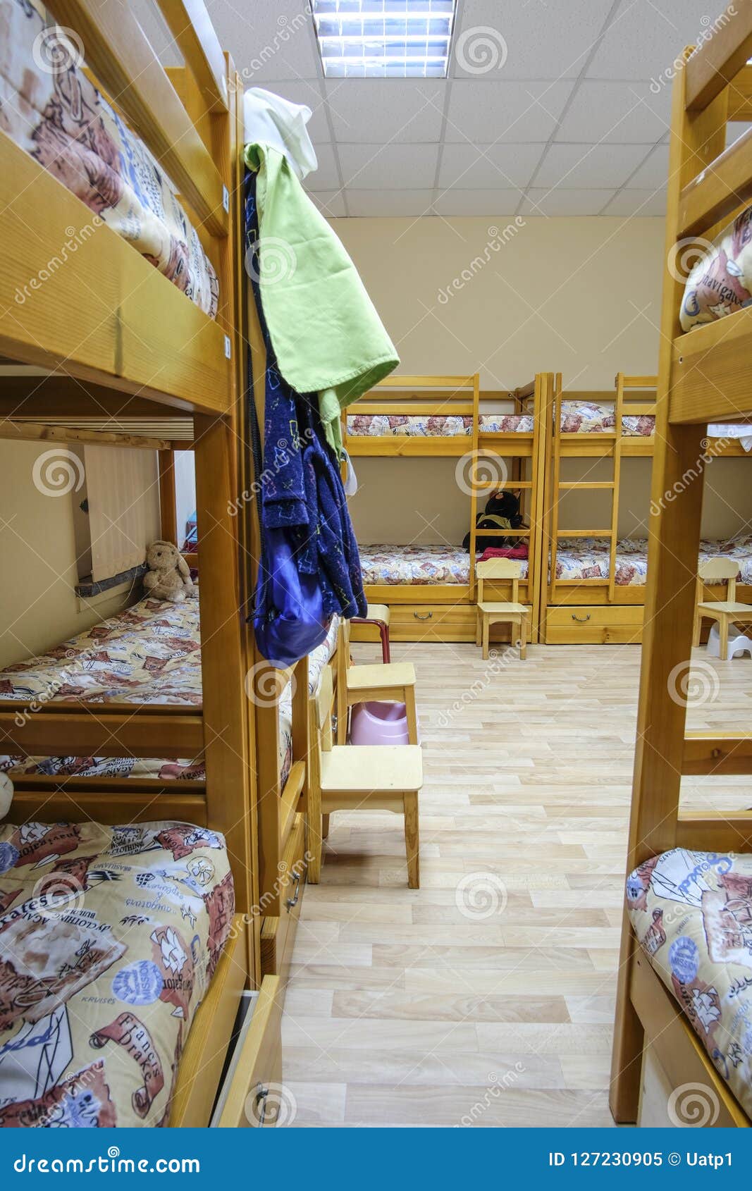 Kindergarten Bedroom with Two-level Beds Stock Image - Image of ...
