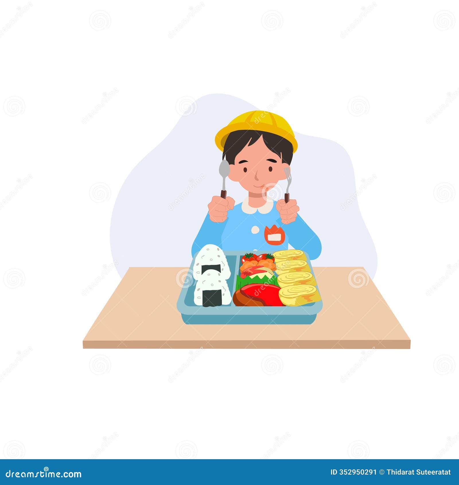 Kindergarten Boy Smiling while Eating Obento Lunch Box in School ...