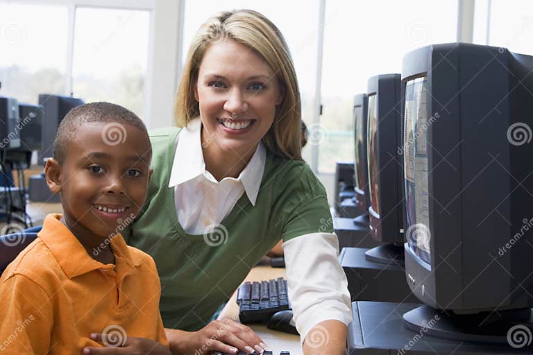Kindergarten Children Learn To Use Computers Stock Image - Image of ...
