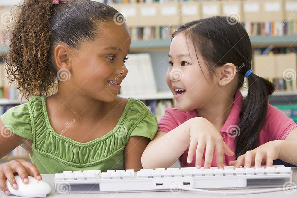 Kindergarten Children Using Computer Stock Image - Image of ...