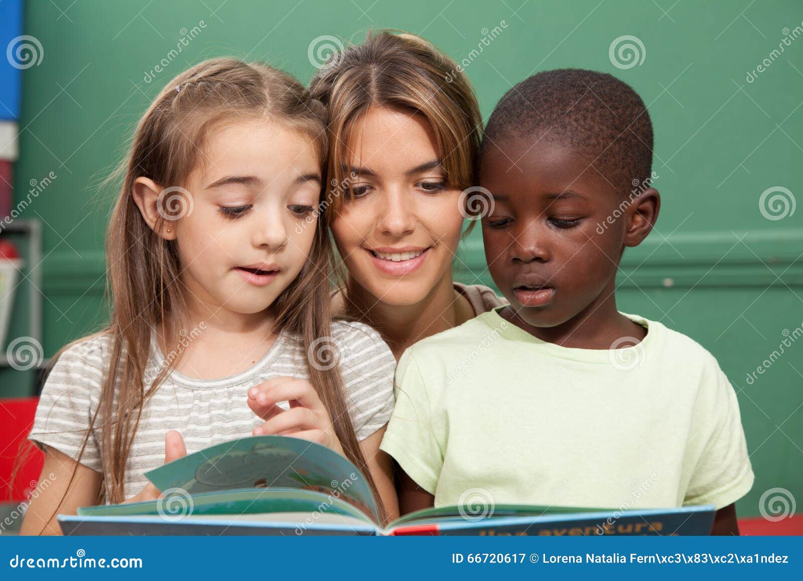 Kindergarten Class Reading a Book Stock Image - Image of pretty, black ...