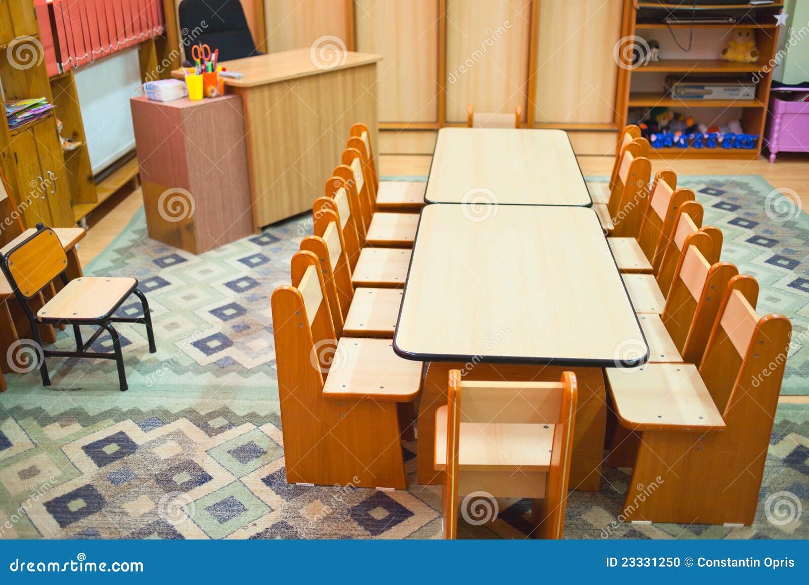 Kindergarten Classroom With Small Chairs And Tables Royalty-Free Stock ...