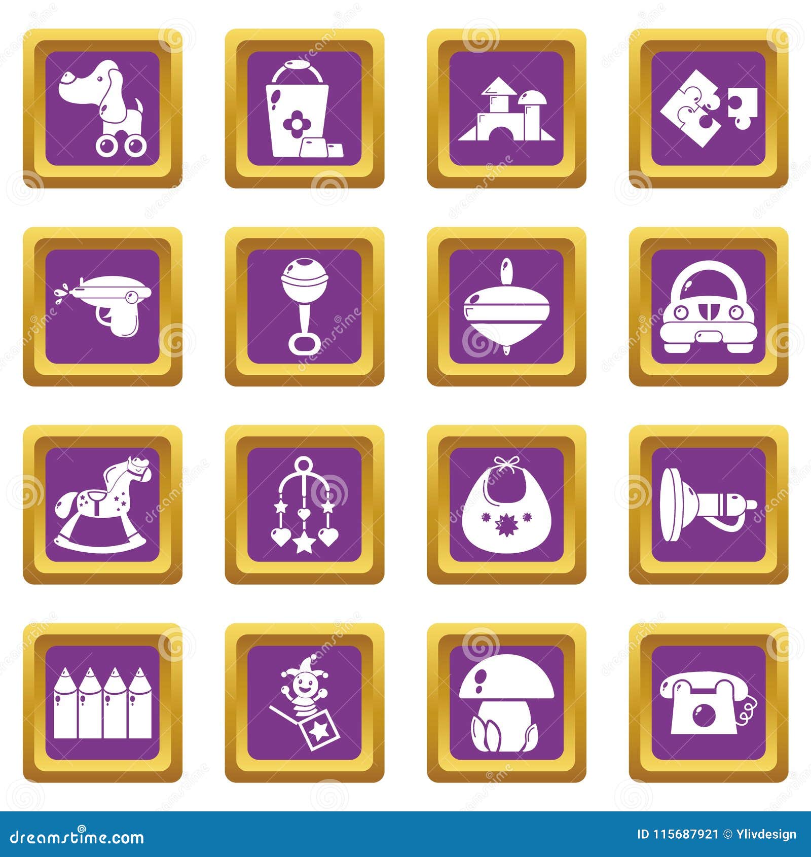 Kindergarten Icons Set Purple Square Vector Stock Vector - Illustration ...