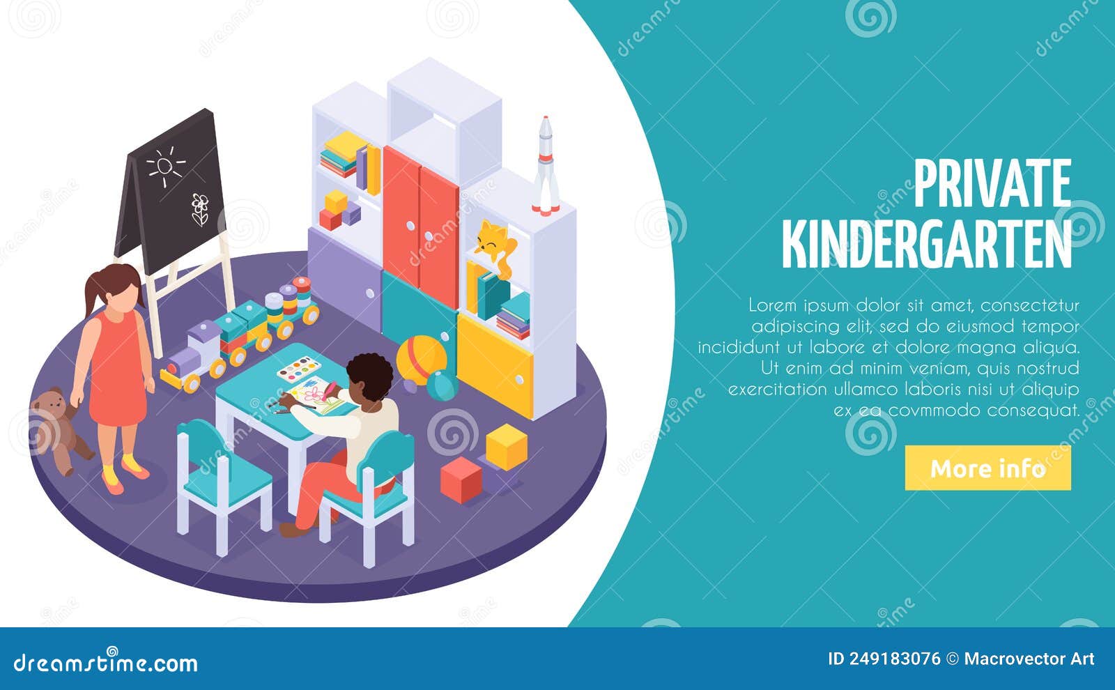 Private Kindergarten, Male Character Teacher Playing With Happy ...