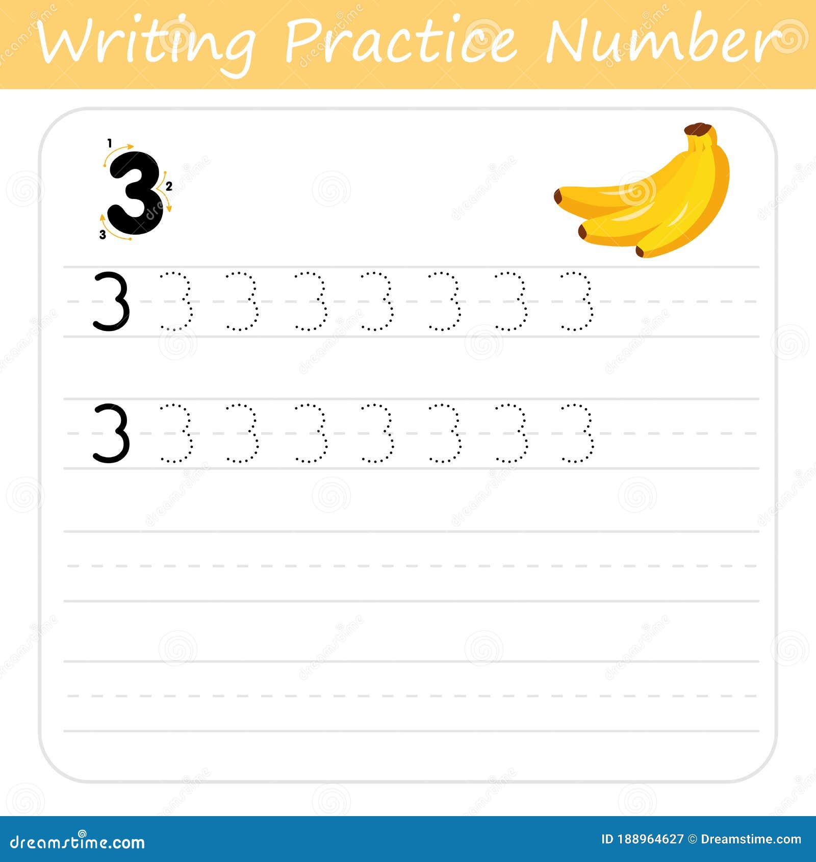 Writing Practice Number Three Stock Vector - Illustration of flashcard ...