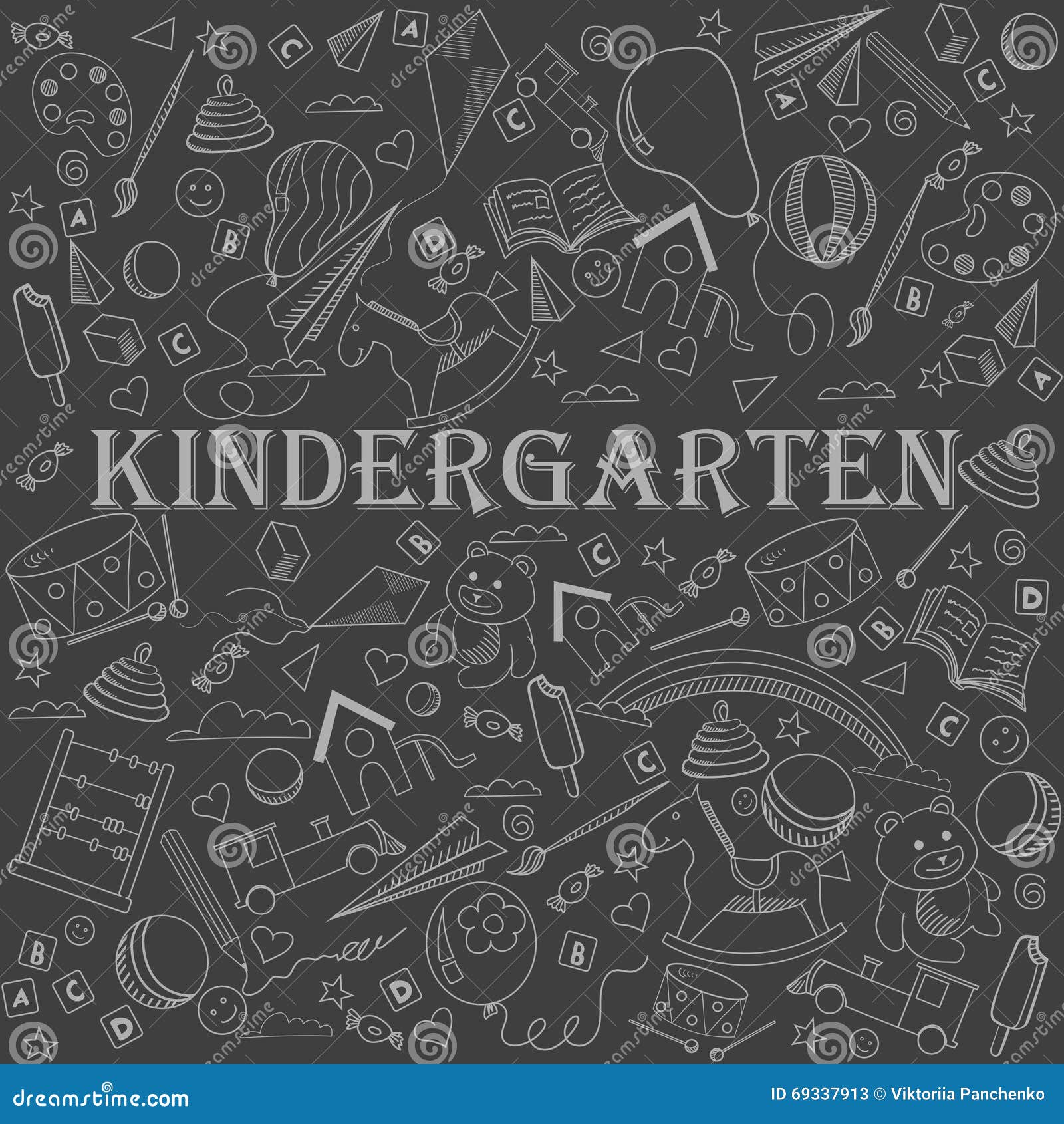 Kindergarten Line Art Design Vector Illustration Stock Vector ...