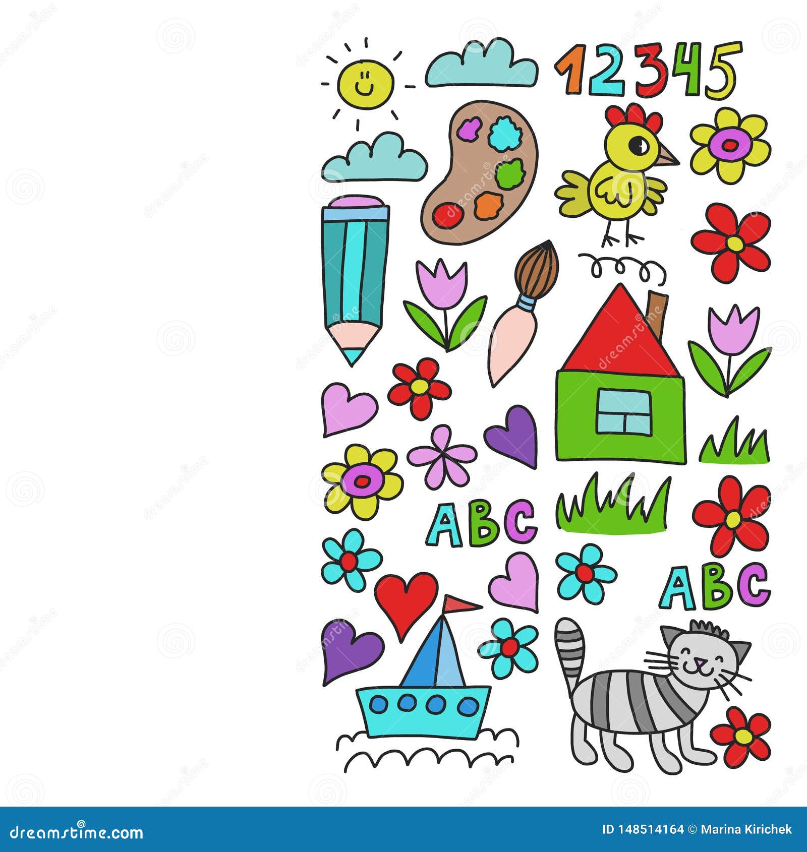 Kindergarten Pattern, Drawn Kids Garden Elements Pattern, Doodle ...