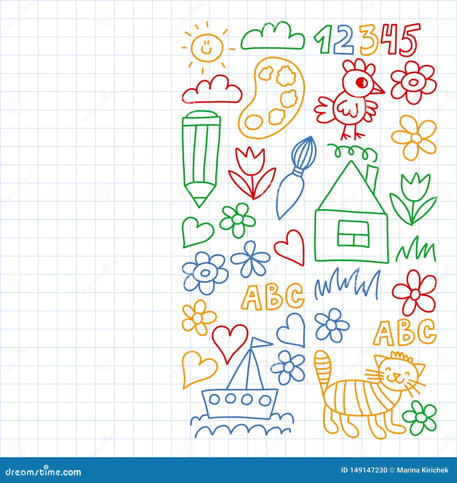 Kindergarten Pattern, Drawn Kids Garden Elements Pattern, Doodle ...
