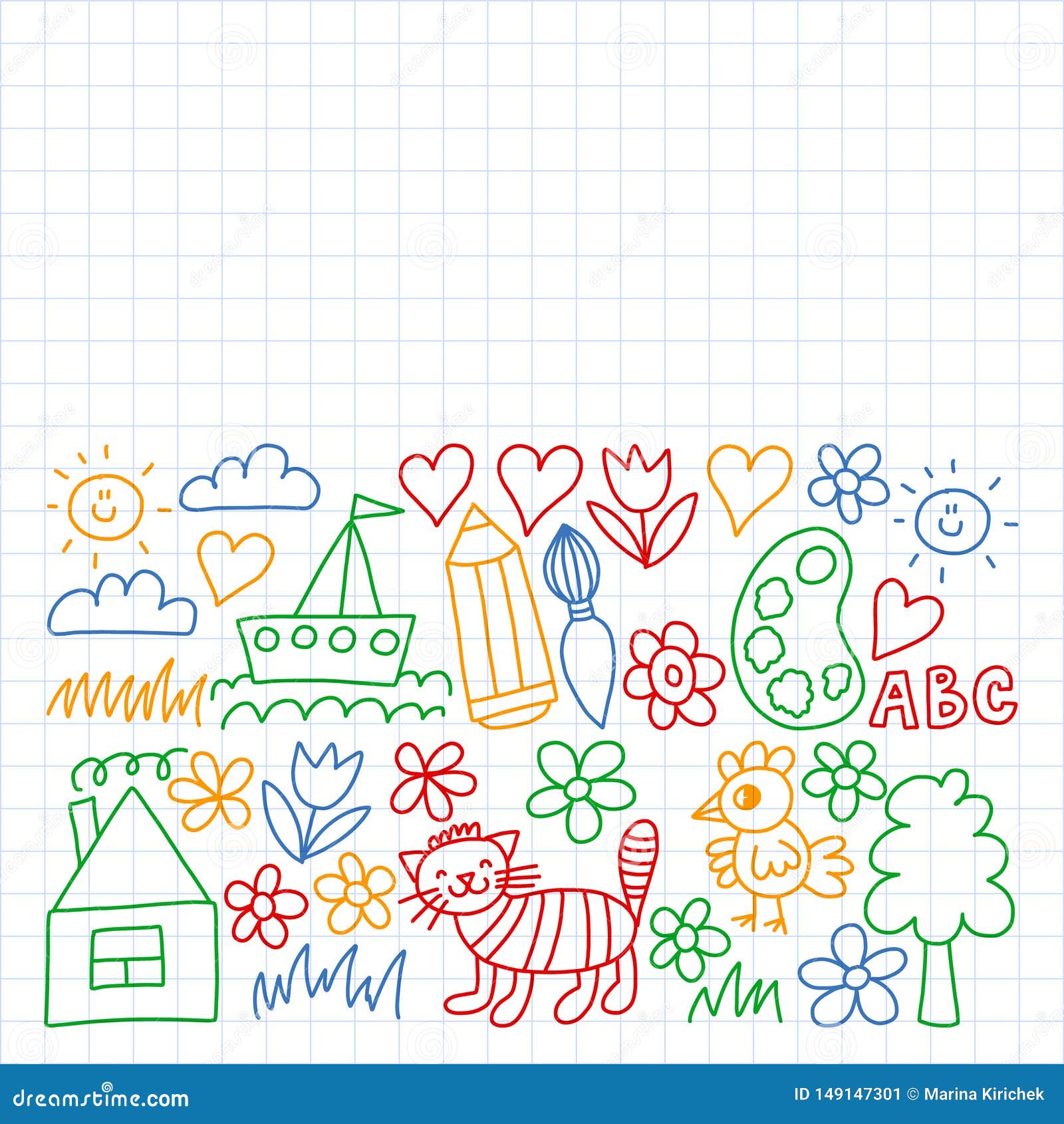 Kindergarten Pattern, Drawn Kids Garden Elements Pattern, Doodle ...