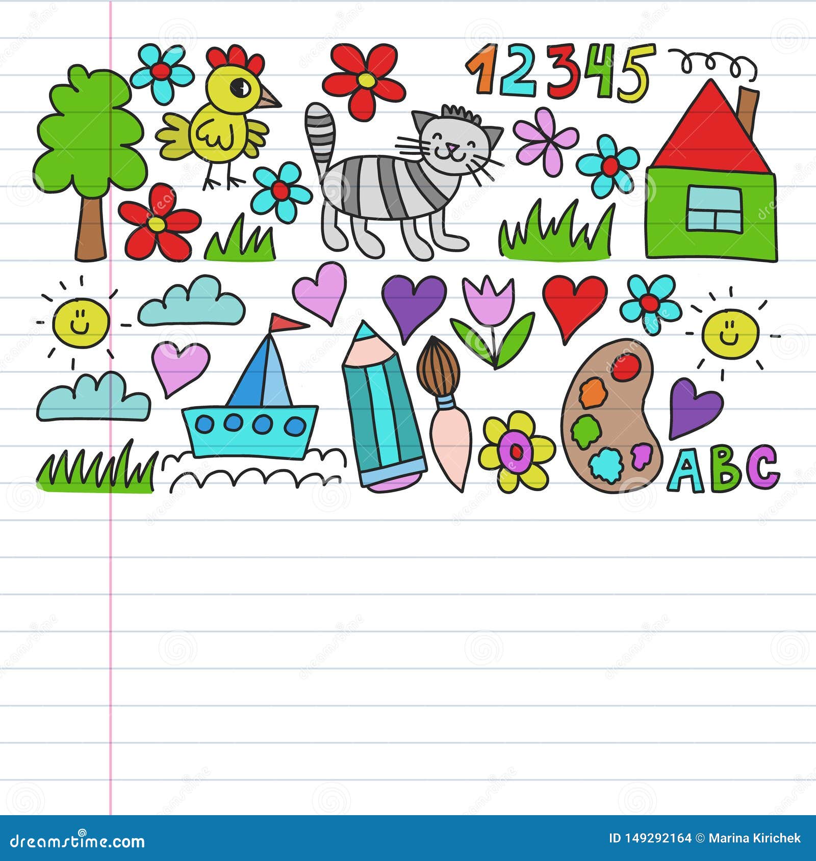 Kindergarten Pattern, Drawn Kids Garden Elements Pattern, Doodle ...