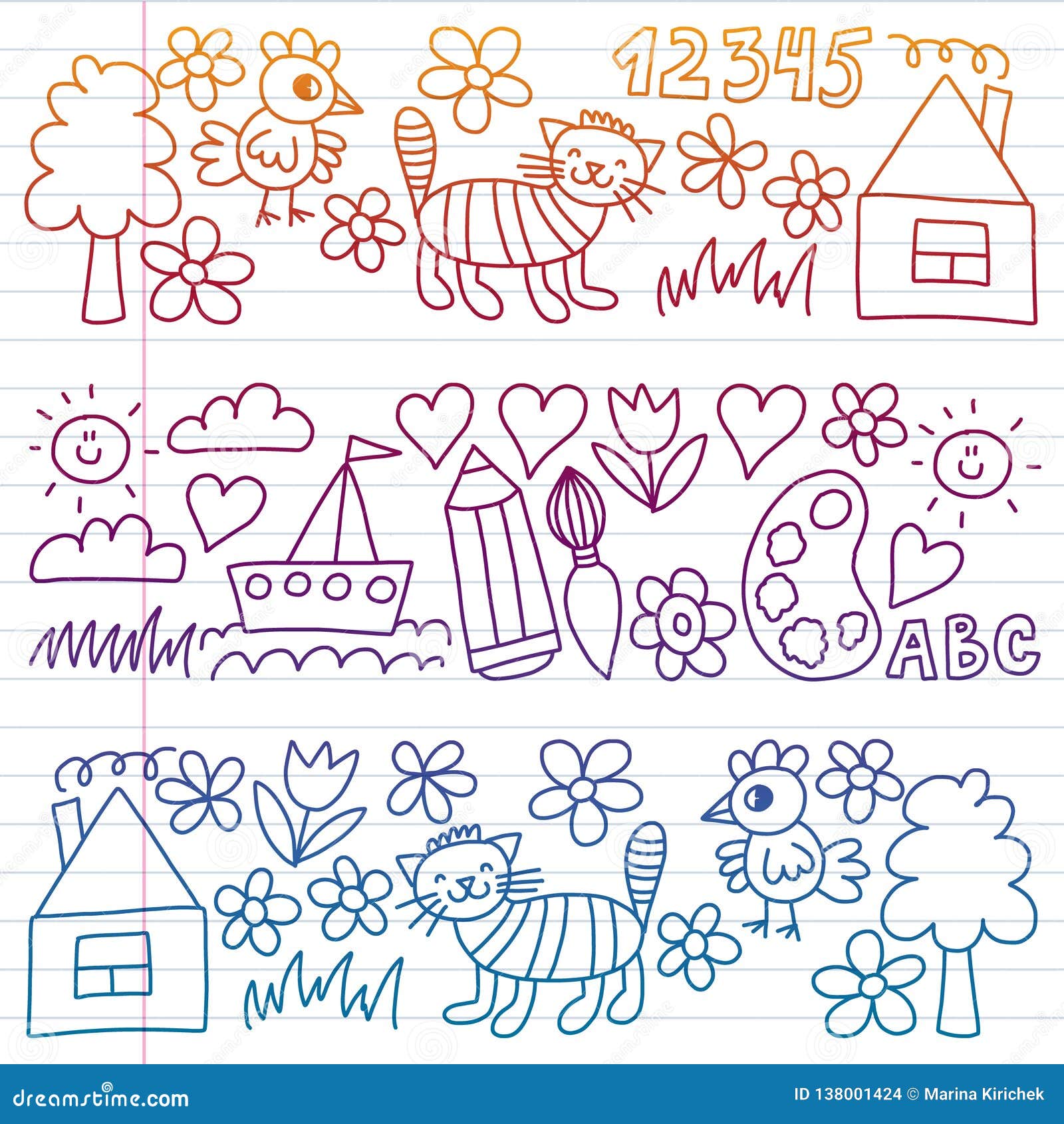 Kindergarten Pattern, Drawn Kids Garden Elements Pattern, Doodle ...