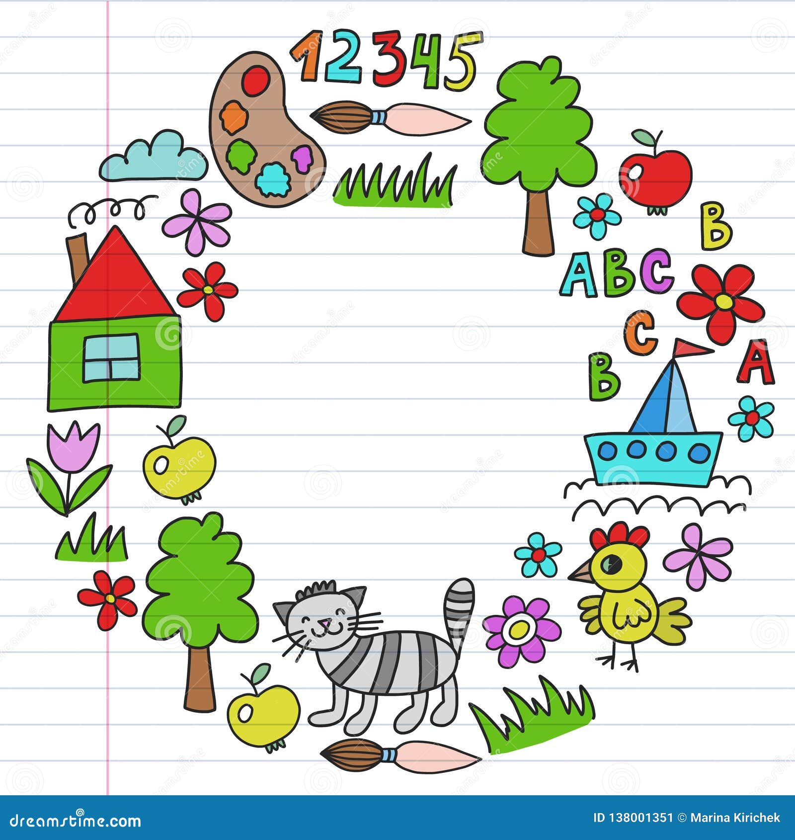 Kindergarten Pattern, Drawn Kids Garden Elements Pattern, Doodle ...