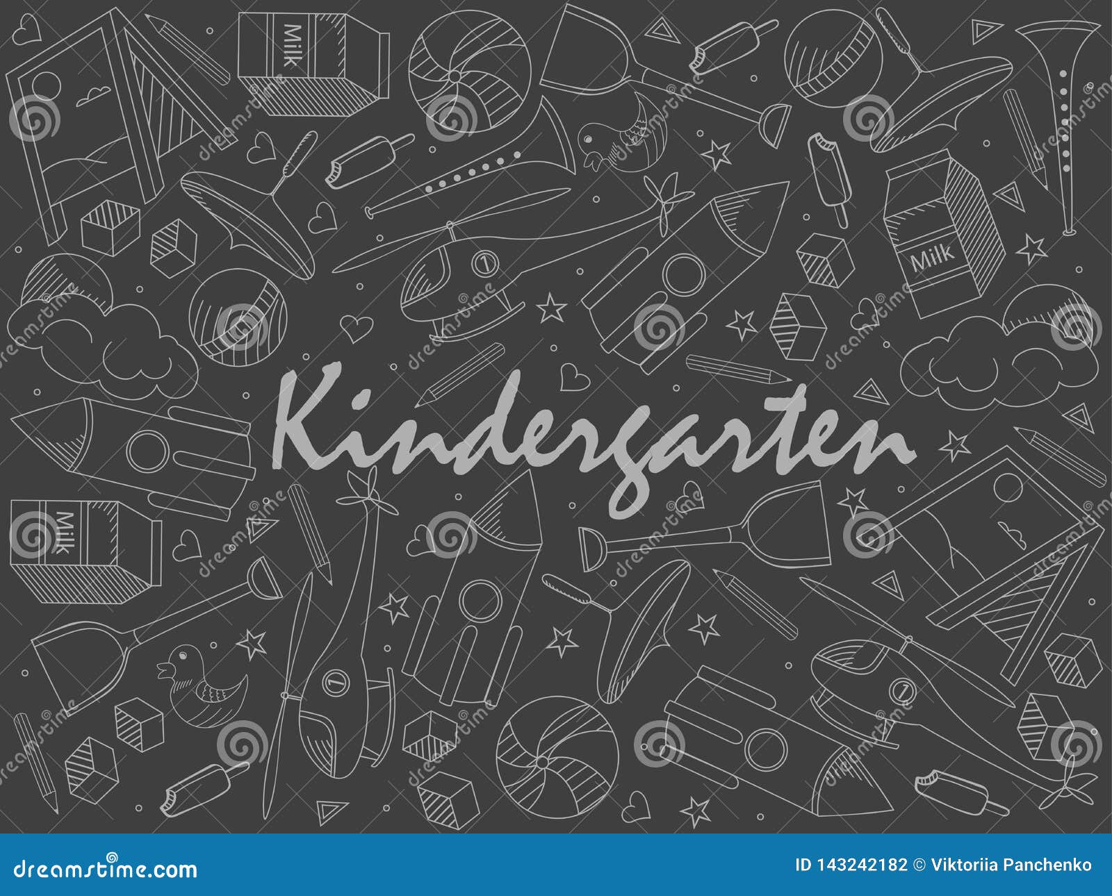 Kindergarten Piece of Chalk Line Art Design Raster. Separate Objects ...