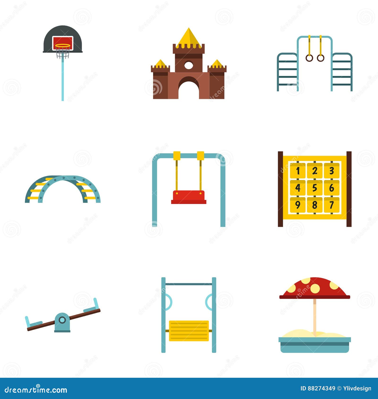 Kindergarten Playground Icons Set, Flat Style Stock Vector ...