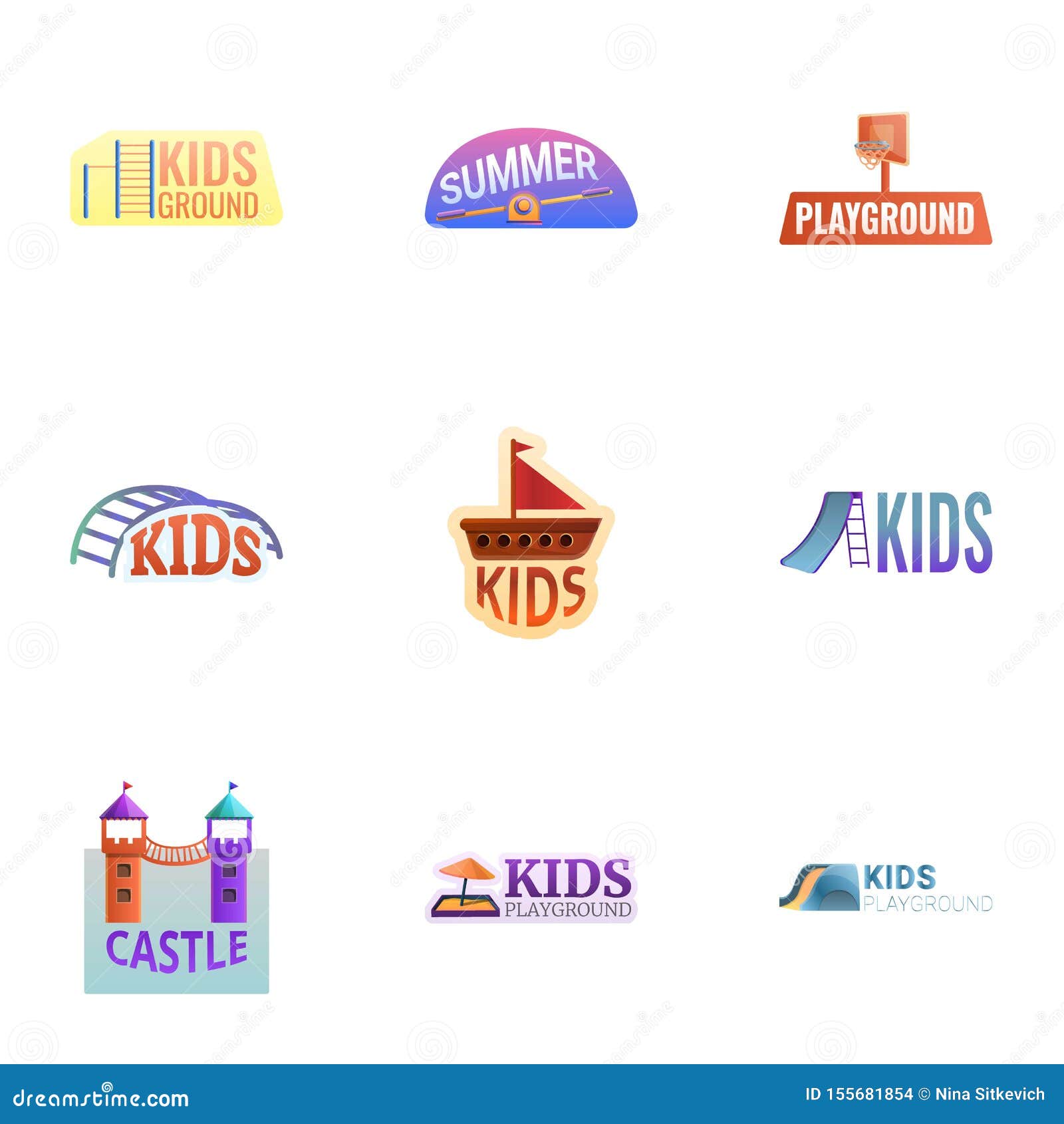 Kindergarten Playground Logo Set, Cartoon Style Stock Vector ...