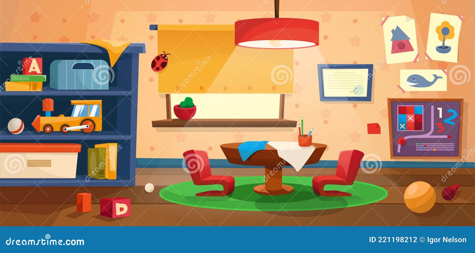 Kindergarten Playroom. School Class with Table and Window. Interior ...