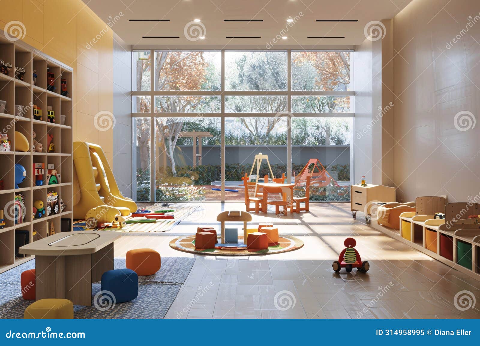 Kindergarten Room with Toys and Tables Stock Illustration ...