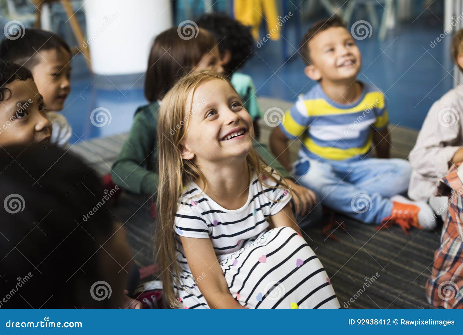 Kindergarten Students Sitting on the Floor Stock Photo - Image of ...