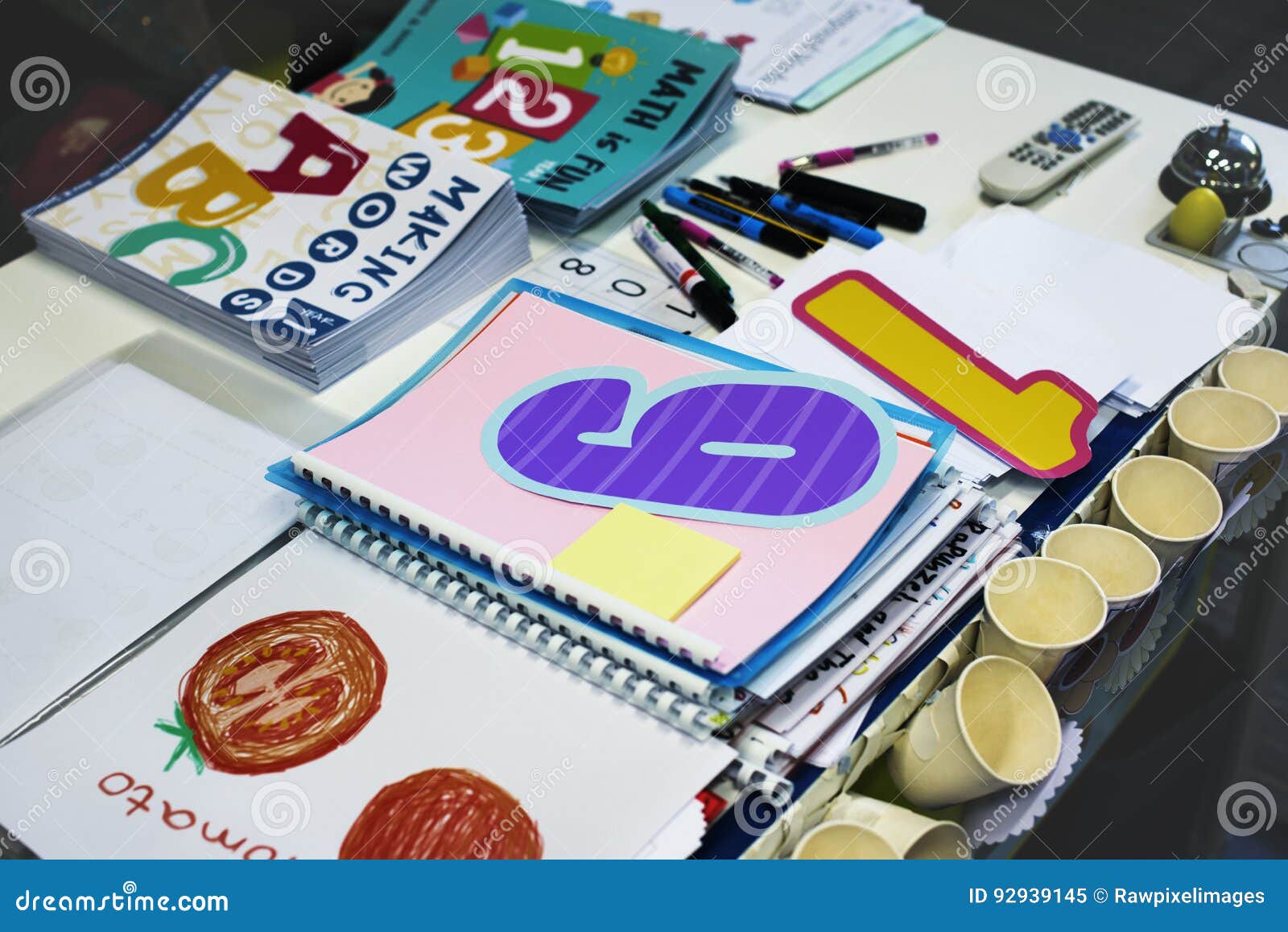 Kindergarten Students Workbooks on Teacher Table Editorial Image ...