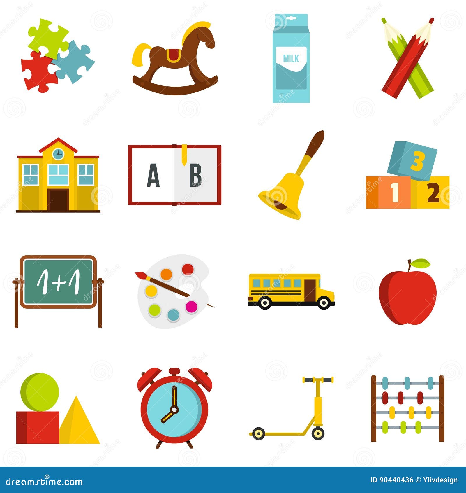Kindergarten Symbol Icons Set in Flat Style Stock Vector - Illustration ...
