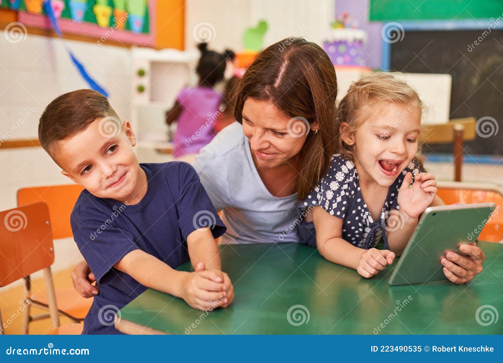 Kindergarten Teacher Has Fun with Children Stock Image - Image of learn ...