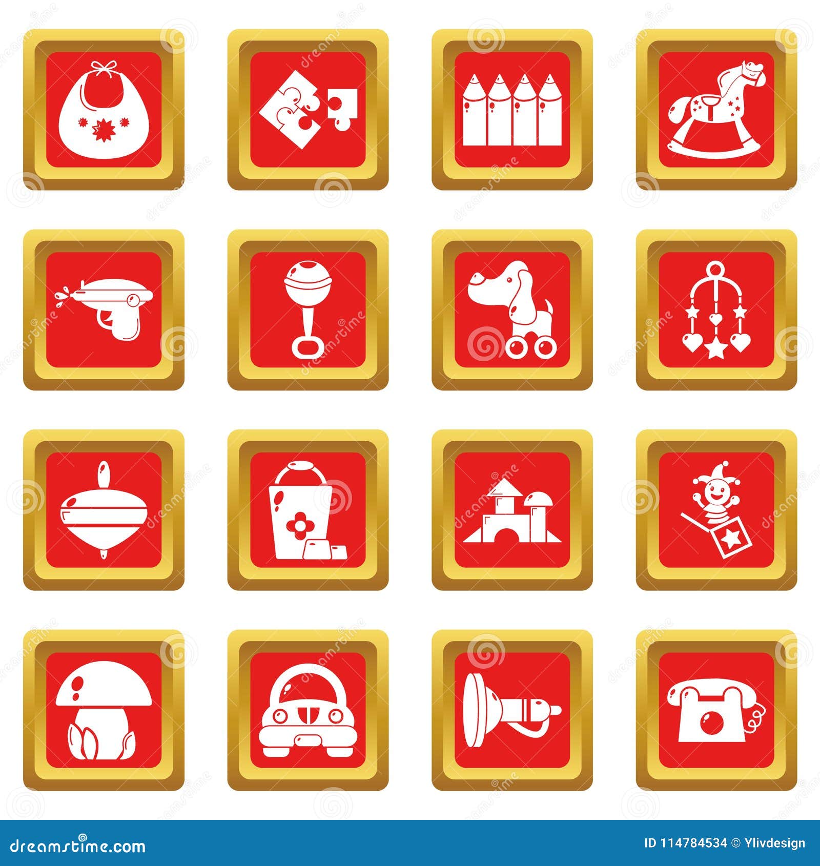 Kindergarten Icons Set Red Square Vector Stock Vector - Illustration of ...