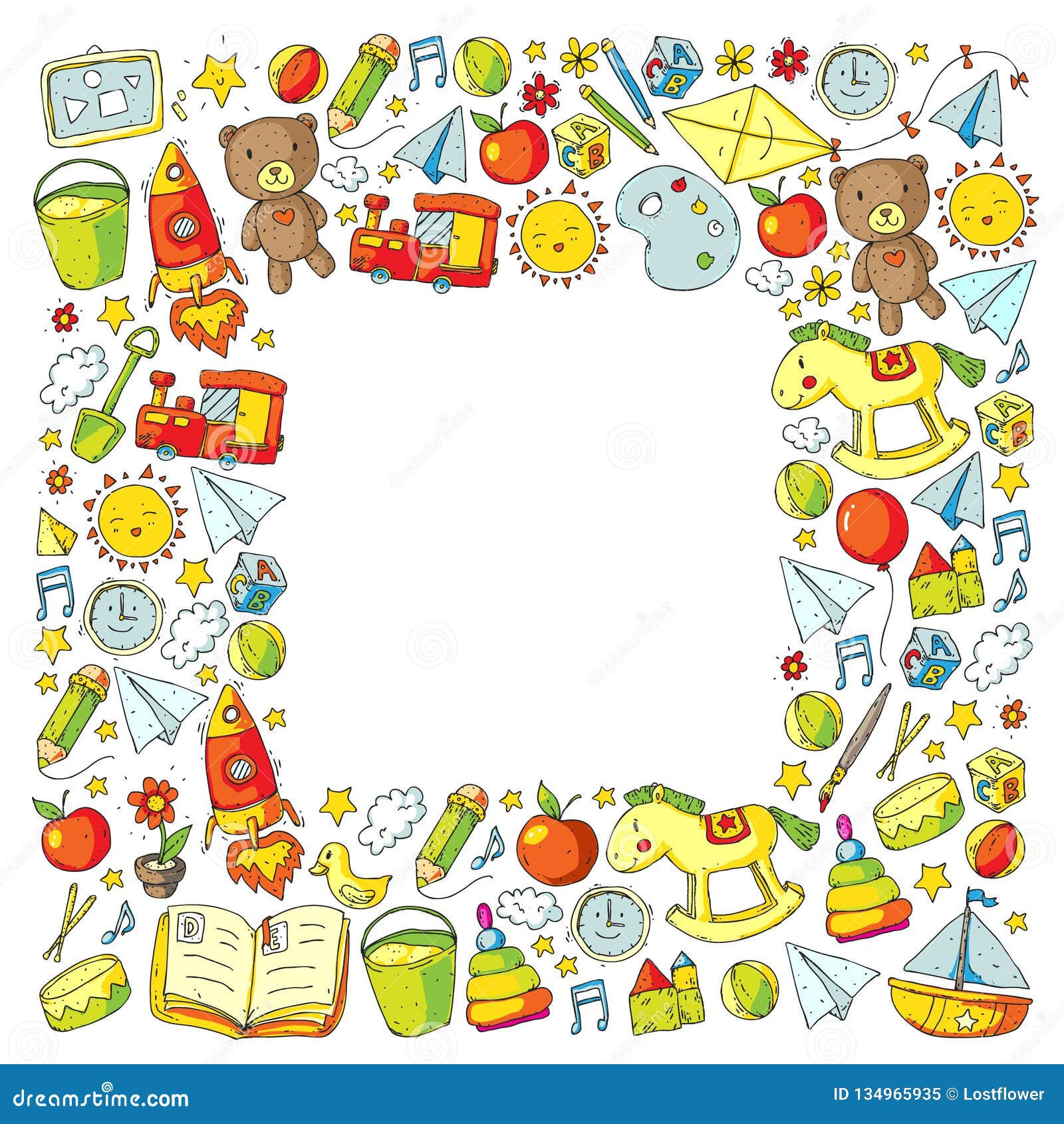 Kindergarten Vector Pattern with Toys and Items for Education. Stock ...