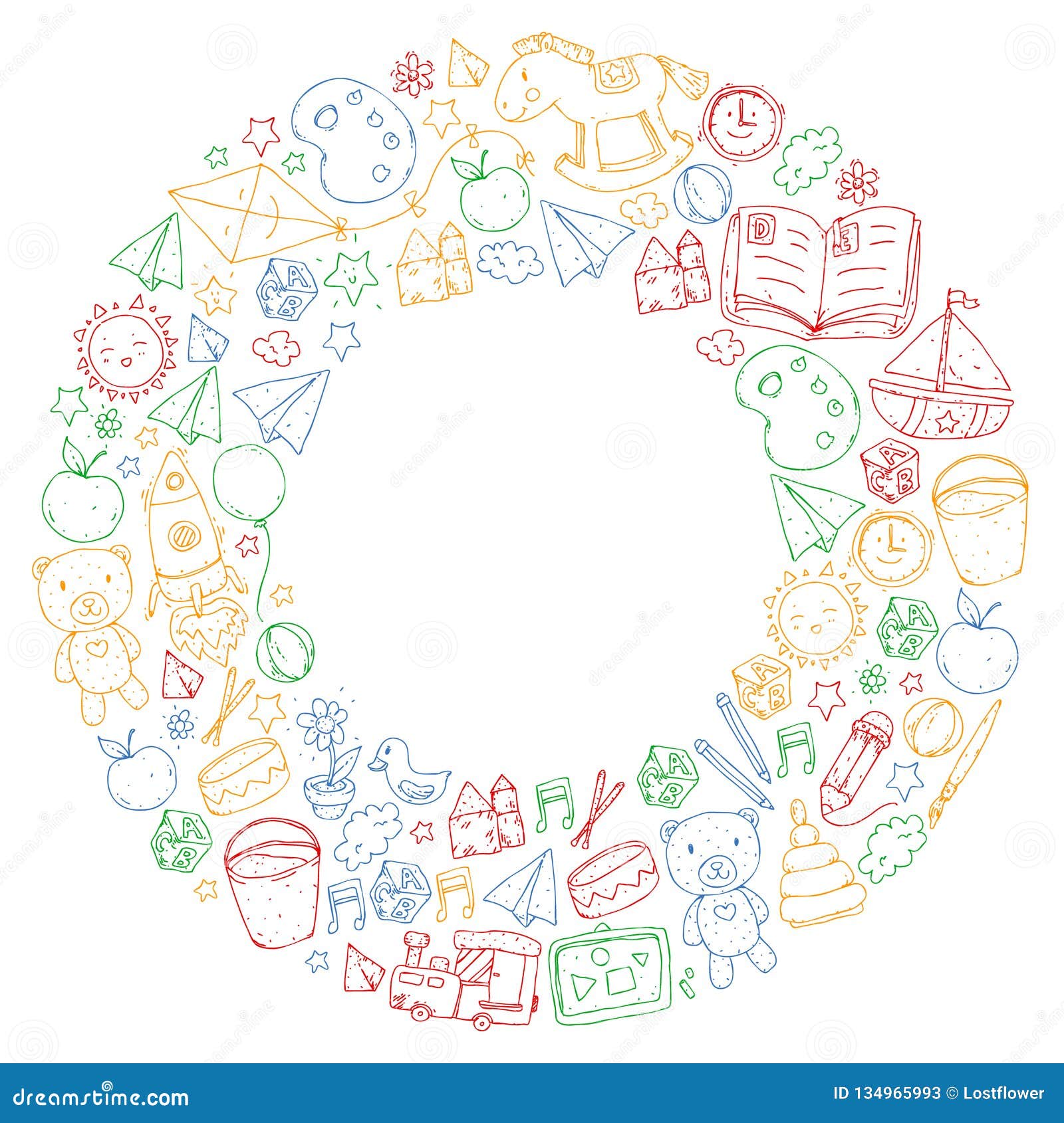 Kindergarten Vector Pattern with Toys and Items for Education. Stock ...