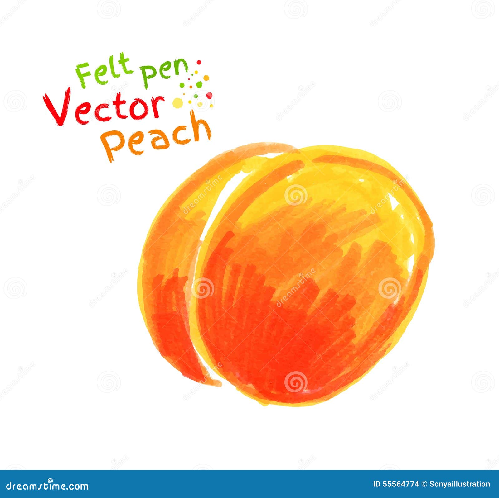 Kinderlijke Tekening Van Perzik Vector Illustratie - Illustration of ...